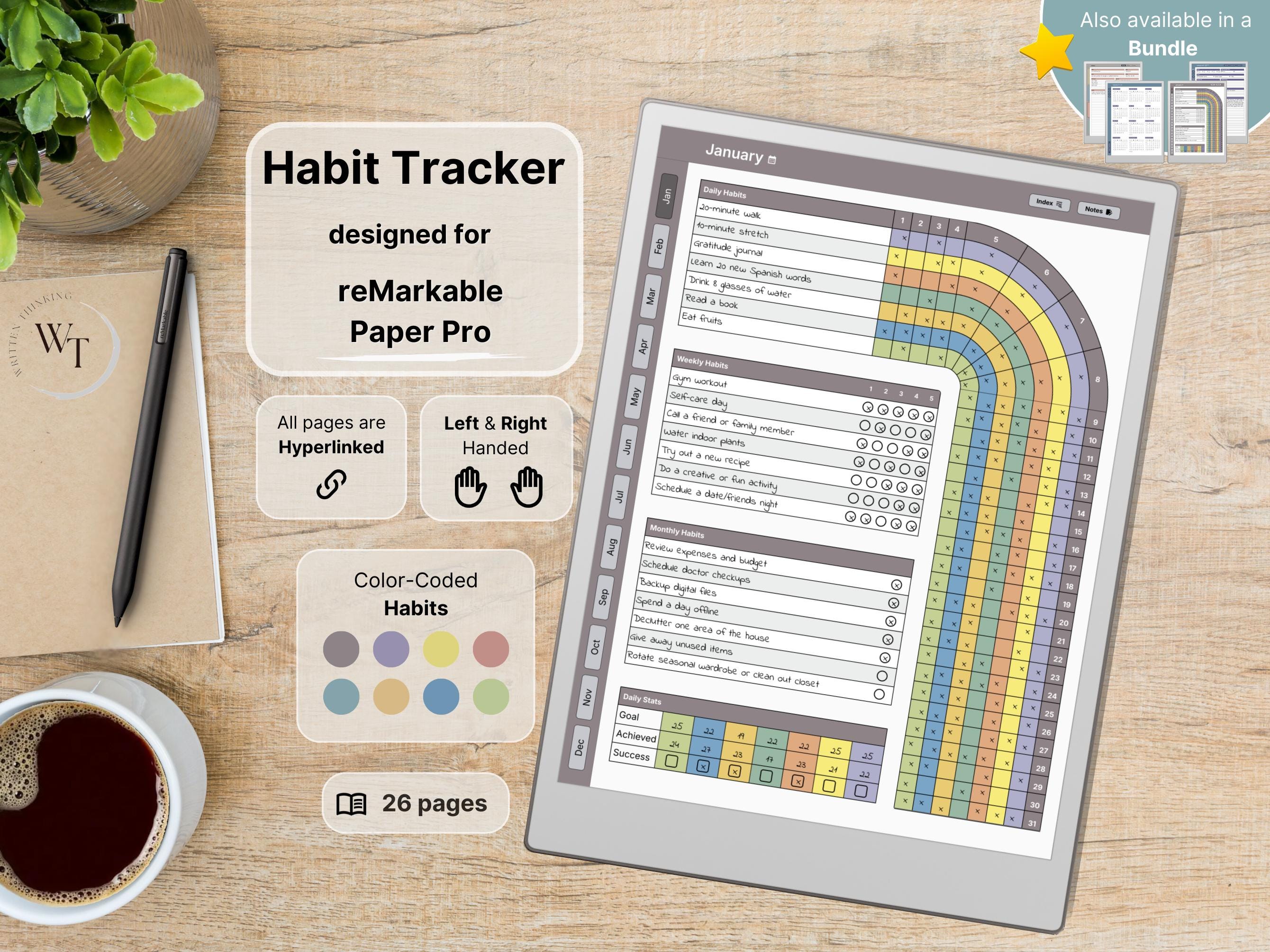Habit Tracker for Remarkable Paper Pro, Color Coded, Daily Weekly ...