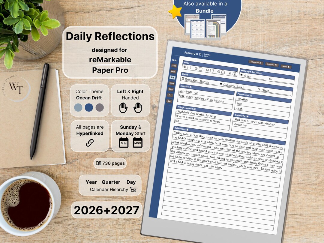 Daily Reflections for Remarkable Paper Pro, 2026, 2027, Blue, Gratitude ...