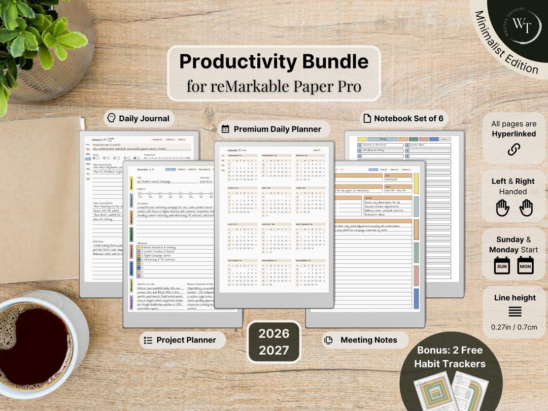 Productivity Bundle for Remarkable Paper Pro, 2026, 2027, Daily Planner ...