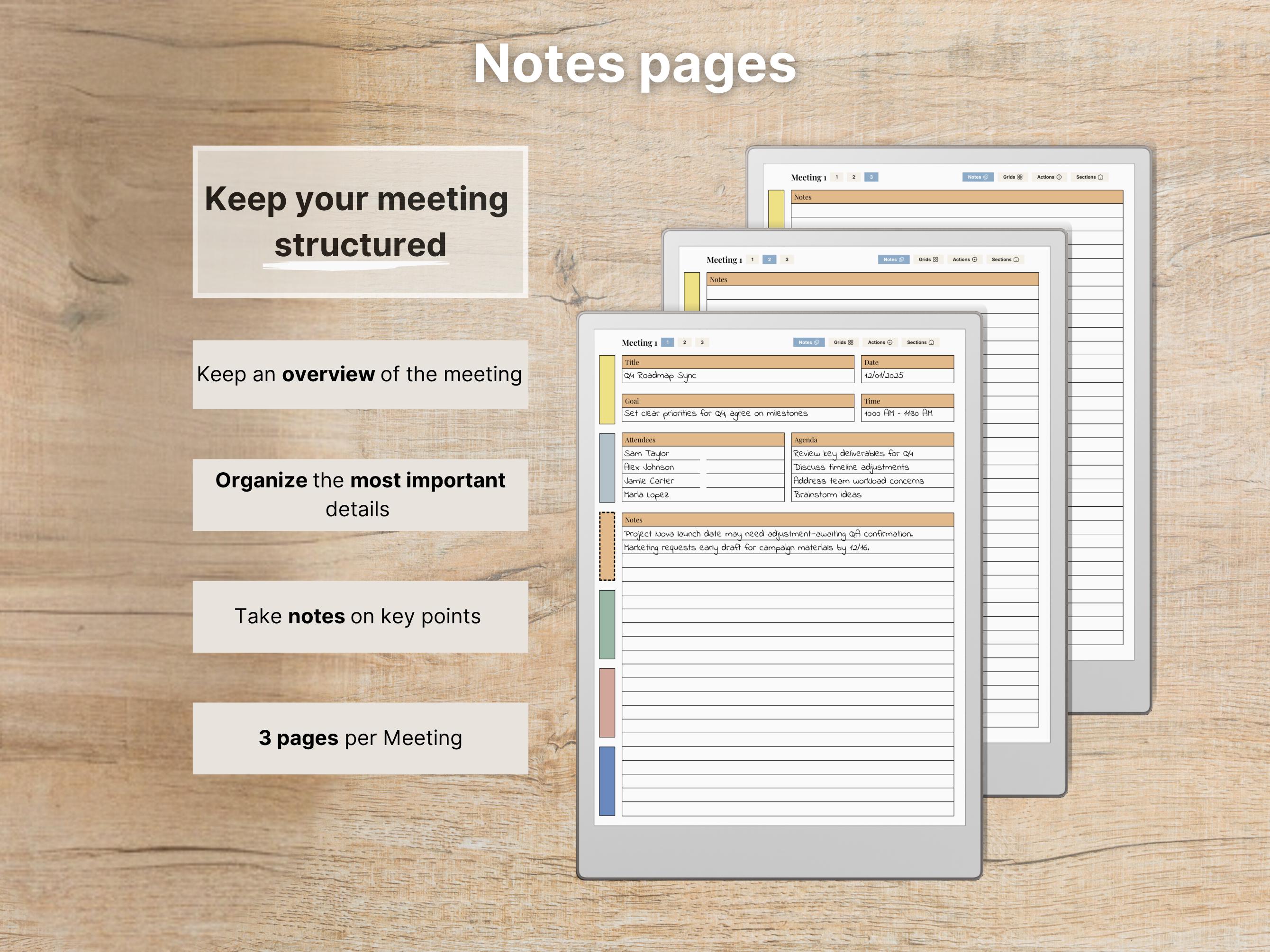 Meeting Notes for Remarkable Paper Pro, 180 Meetings, Hyperlinked, Left ...
