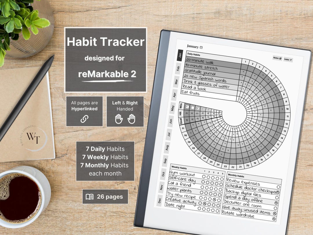 Habit Tracker for Remarkable 2, Circle Layout, Daily Weekly Monthly ...
