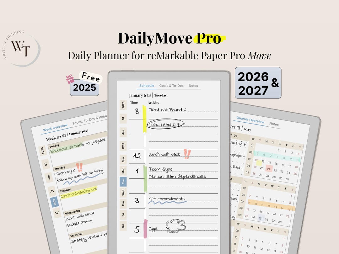 Daily Planner Pro for Remarkable Paper Pro Move, 2025, 2026, 2027 ...