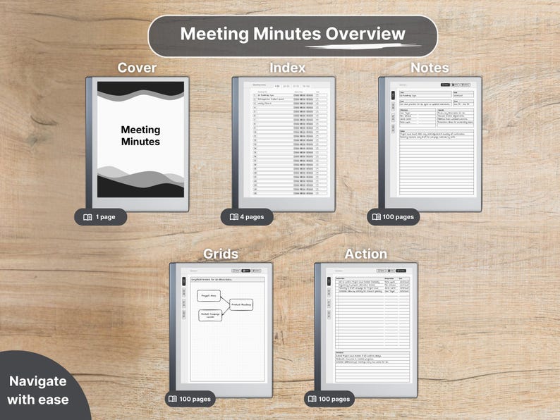 Meeting Minutes for Remarkable 2, Meeting Notebook, Hyperlinked, Left ...