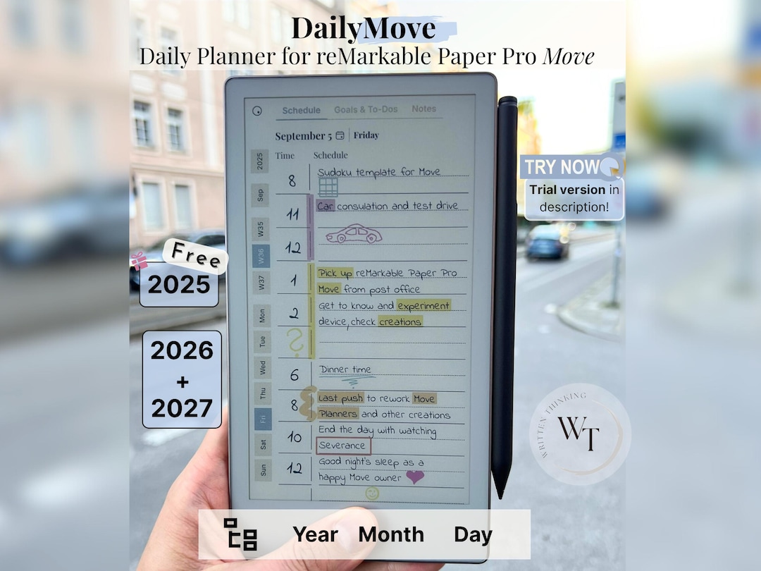 Daily Planner for Remarkable Paper Pro Move, 2025-27, Dailymove, Year ...
