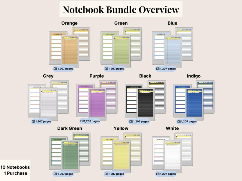Notebooks for Remarkable Paper Pro Move, Set of 10 Colored Notebooks ...