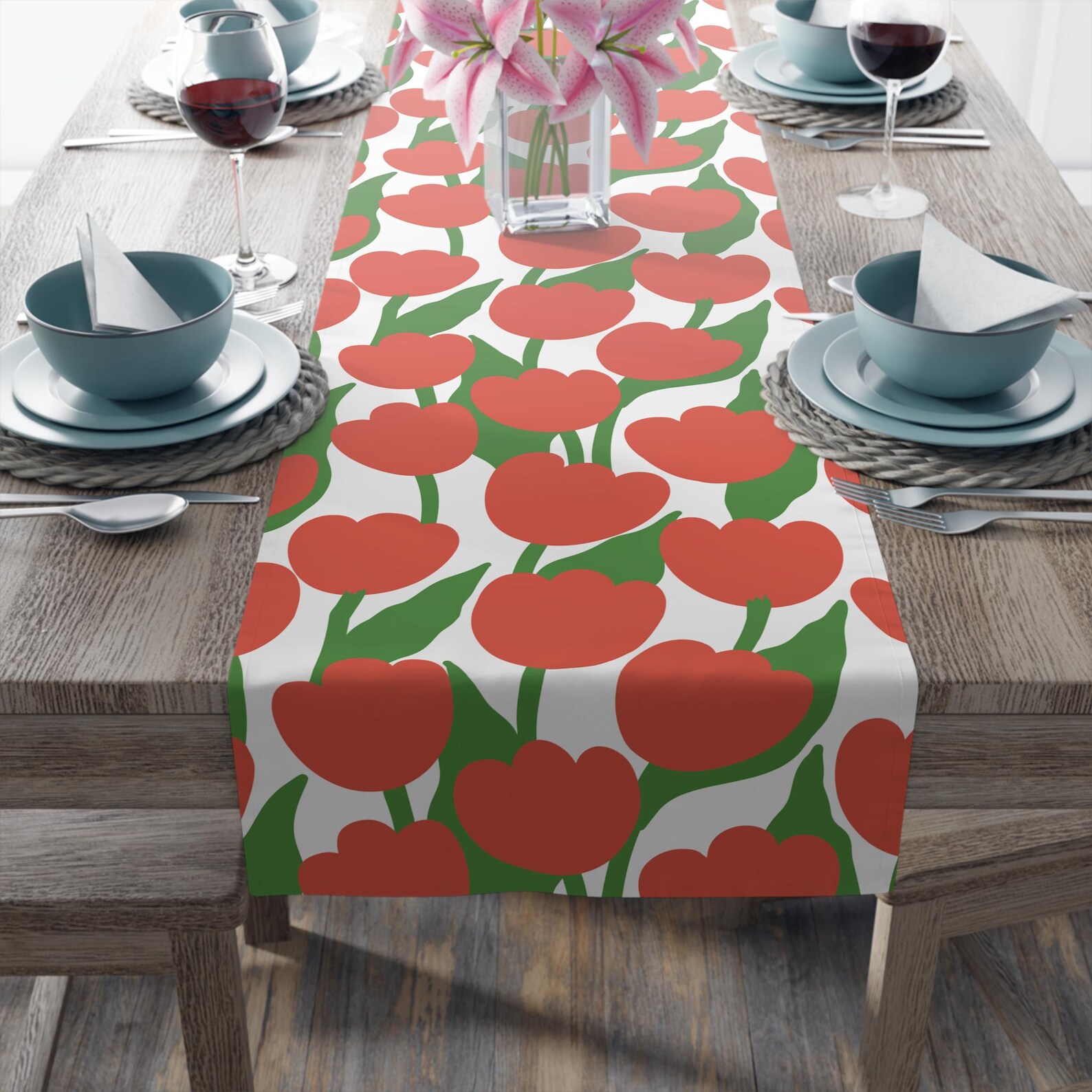 Spring Tulip Pattern Table Runner Easter Summer Table Decor Farmhouse Cottagecore Table Cloth ...