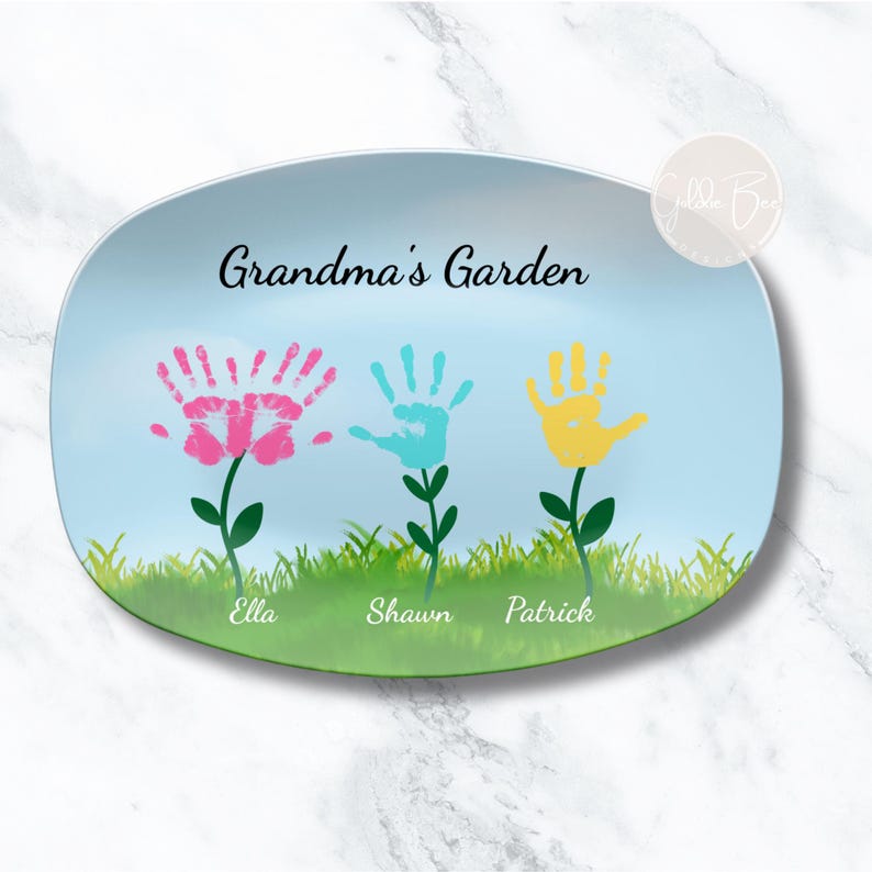 Handprint Grandma's Garden Platter Custom Kids Hand Print Gift Platter ...