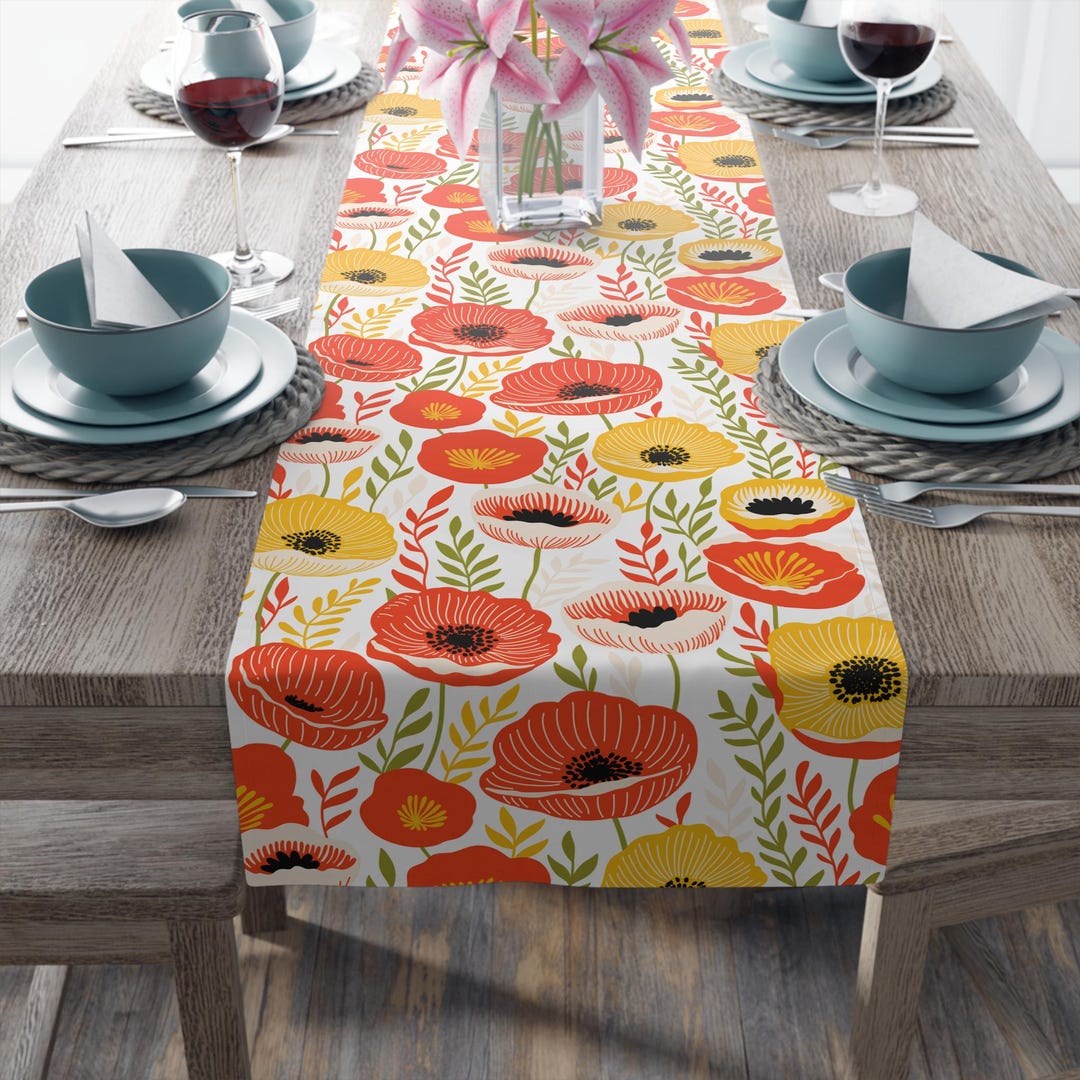 Vintage Red Poppy Table Runner Spring Table Runner Farmhouse Decor ...