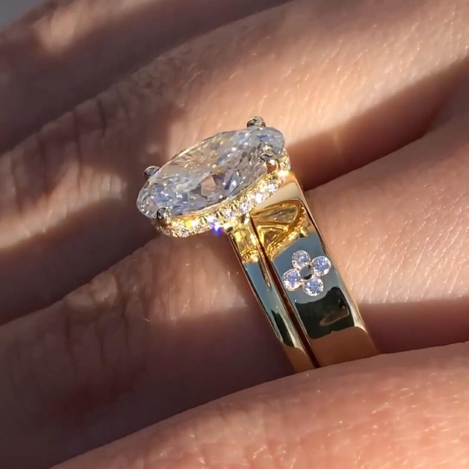 3 CT Oval Engagement Diamond Ring Set Classic 14KT Gold Wedding Ring ...