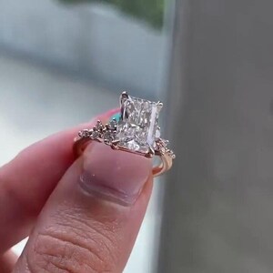Cluster Set 3CT Radiant Cut Moissanite Engagement Ring Radiant Cut ...