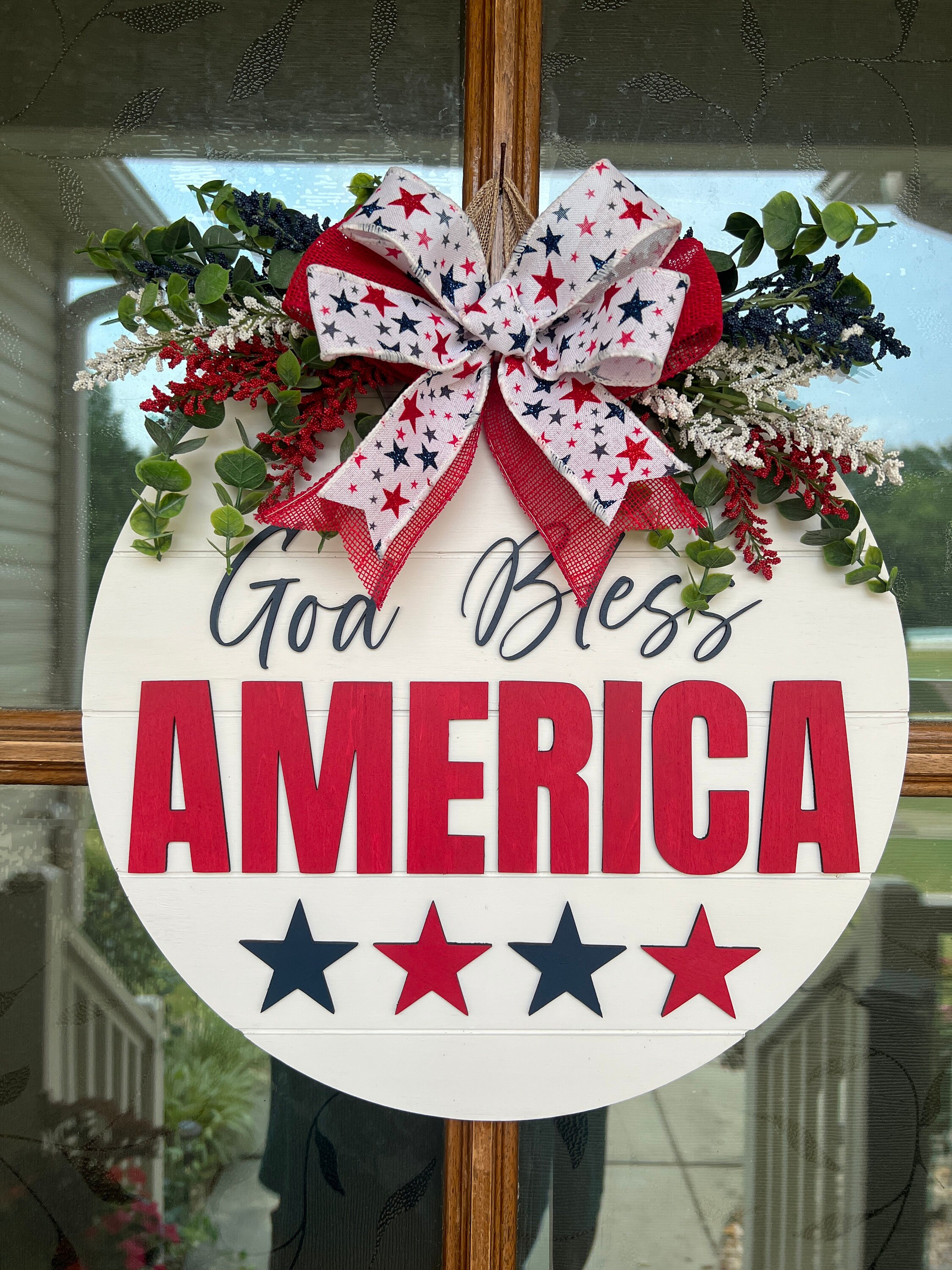 God Bless America Door Sign, Red, White and Blue, Fall Decor, 4th of ...
