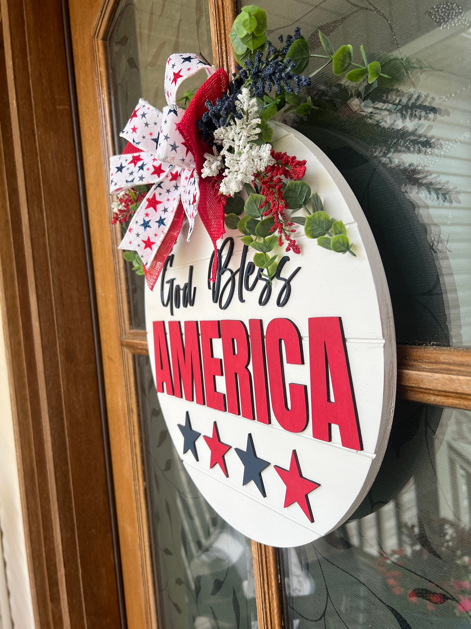 God Bless America Door Sign, Red, White and Blue, Fall Decor, 4th of ...