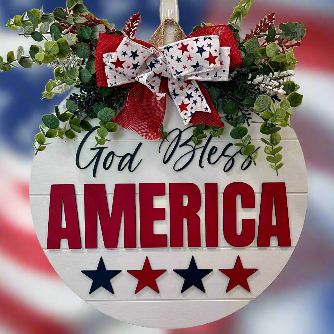God Bless America Door Sign, Red, White and Blue, Fall Decor, 4th of ...