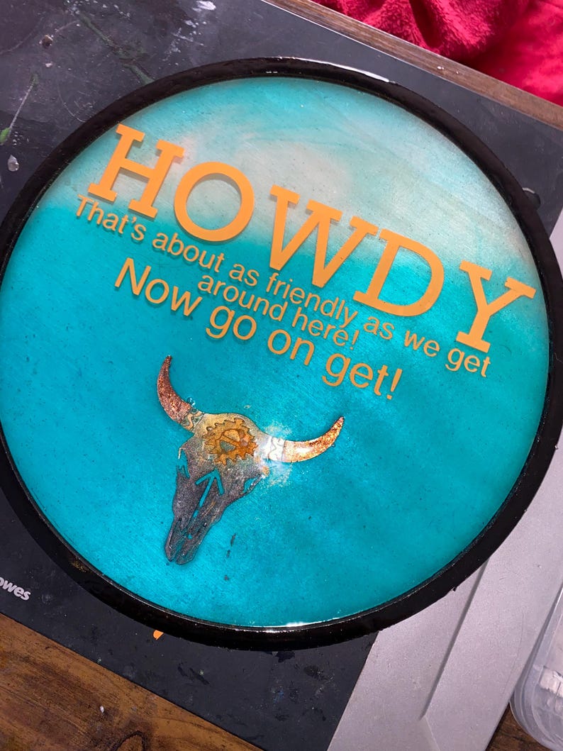 Howdy Welcome Front Door Sign Bulls Head Western Feel Front Door Sign ...