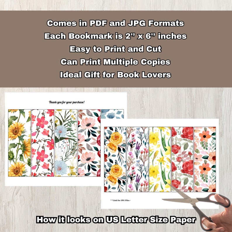 Printable Bookmarks for Book Lovers, Floral Bookmarks, PDF & JPG, Ready ...