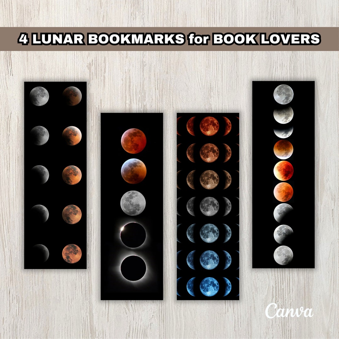 Moon Phase Digital Bookmarks - 4 Designs PDF & JPG, Printable Moon ...