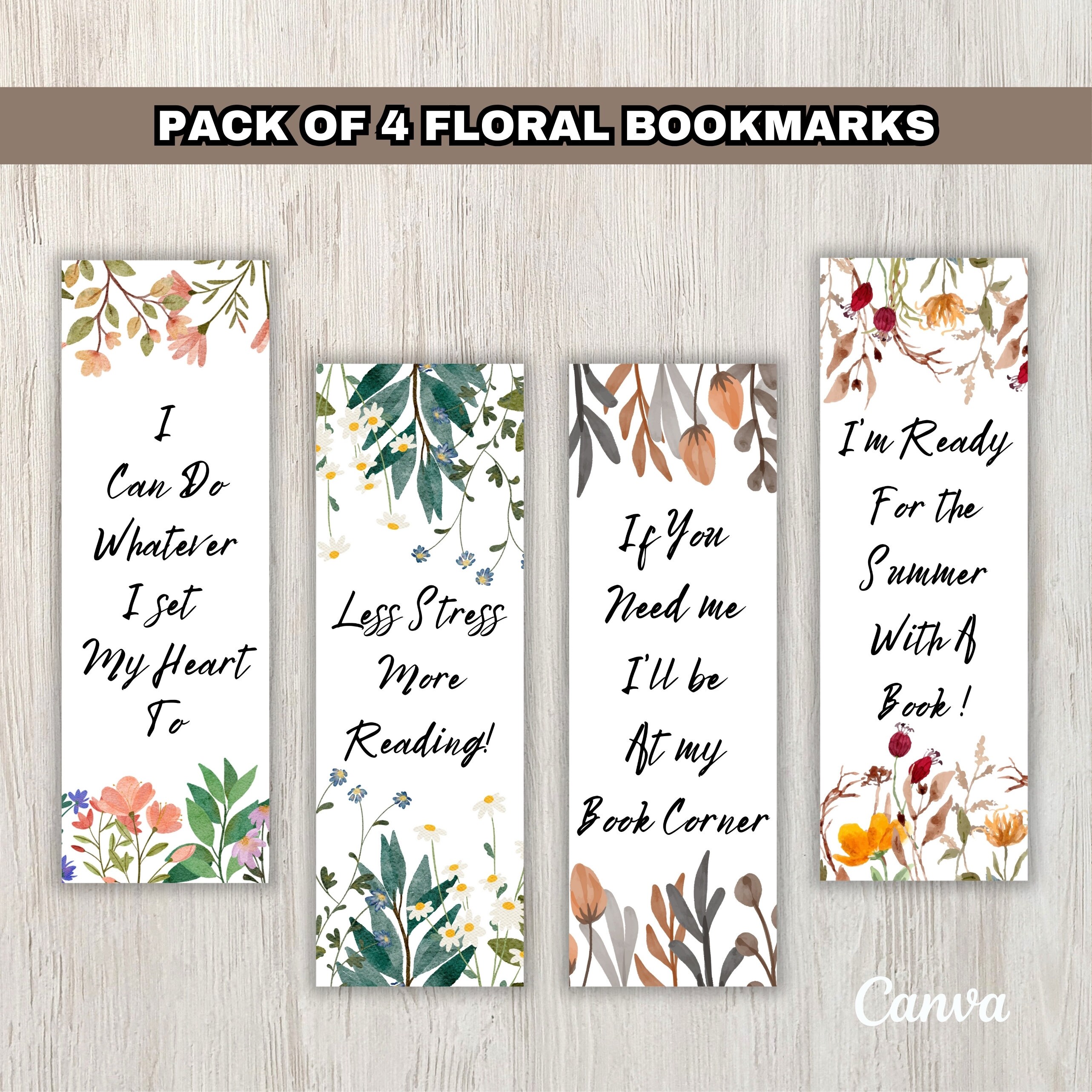 Printable Floral Bookmarks, Set of 4 Summer Wildflower Bookmarks ...