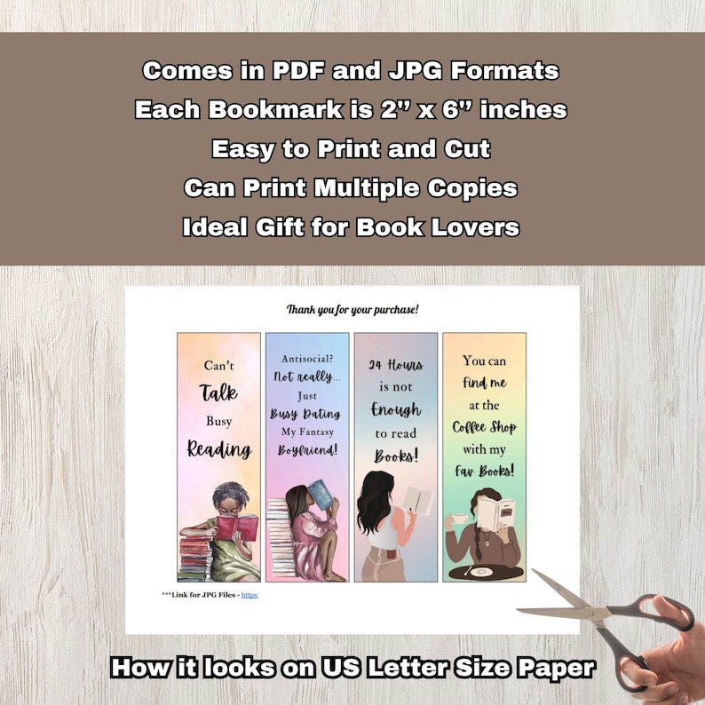 Printable Bookmarks - Set of 4, Great Gift for Bookworms and Book ...