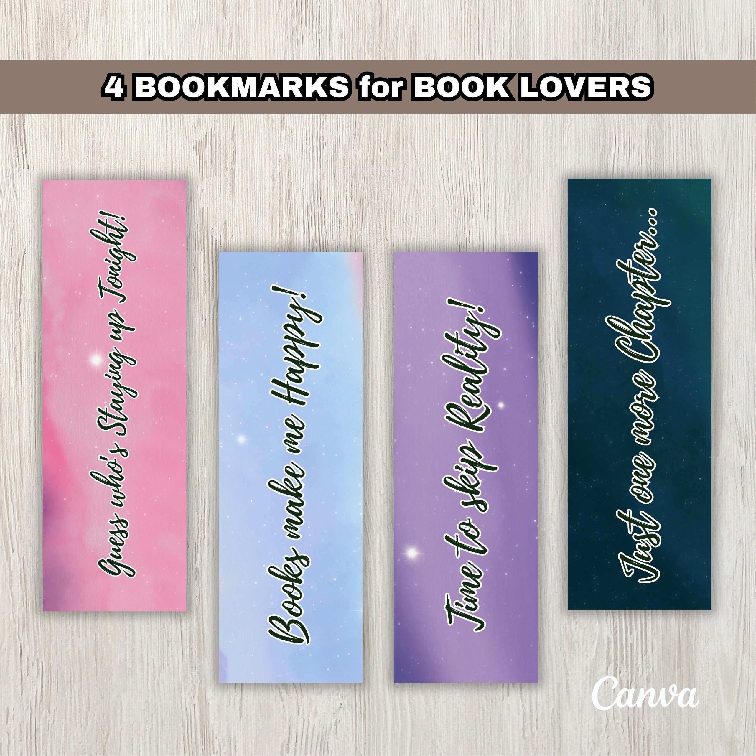 Printable Digital Bookmarks 4 Pack Modern Ready-to-print Bookmarks ...