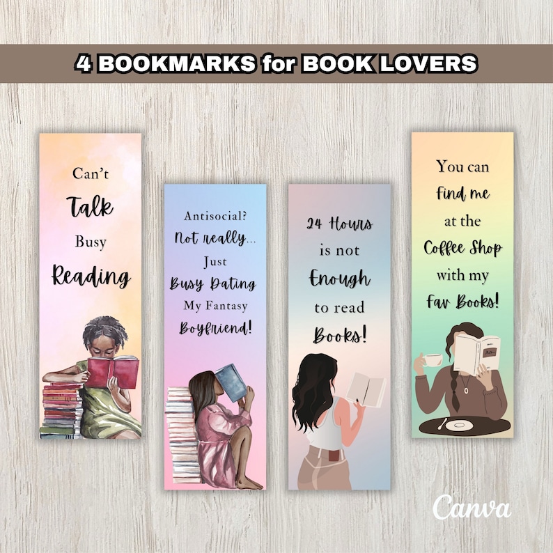 Printable Bookmarks - Set of 4, Great Gift for Bookworms and Book ...