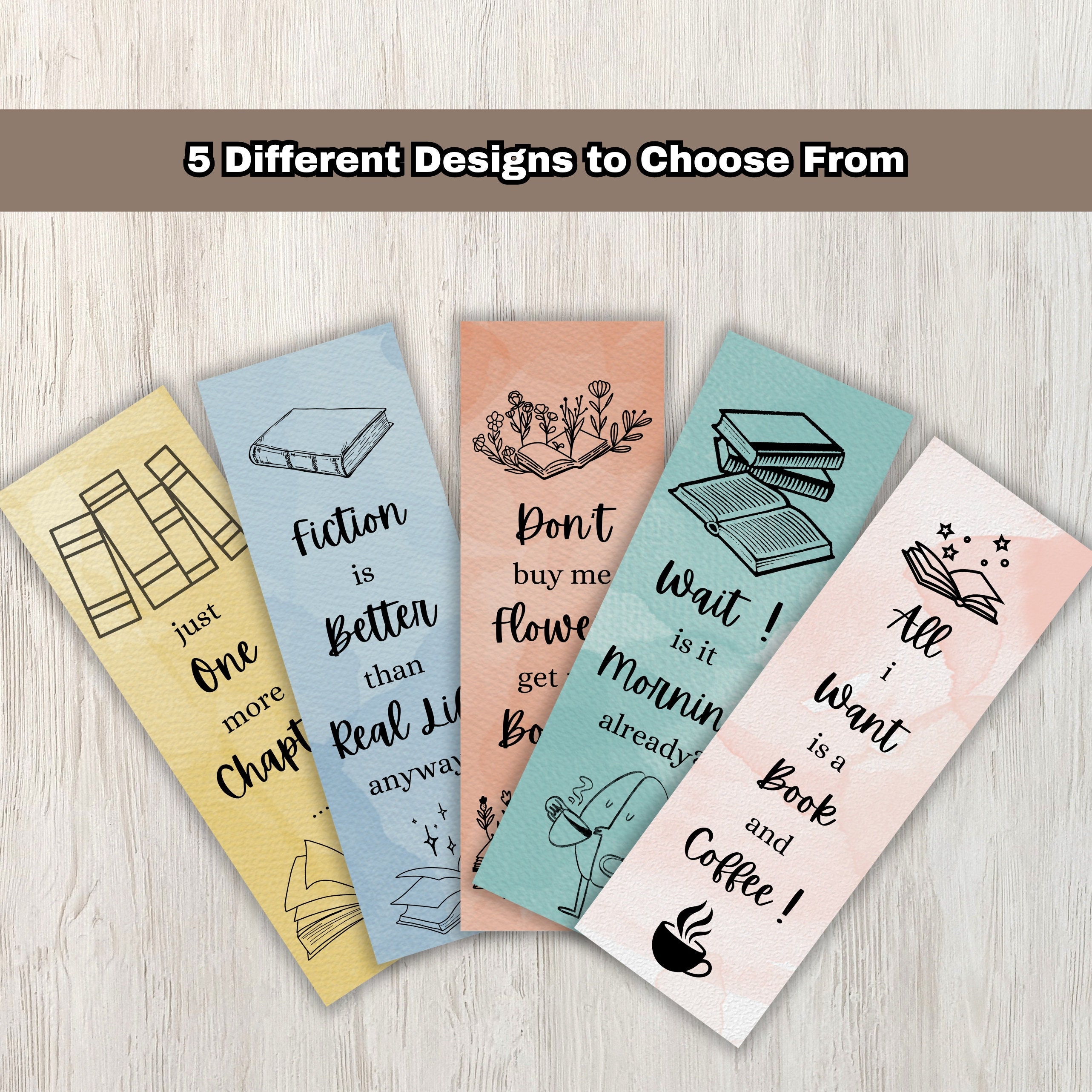 Printable Bookmarks, 5-pack Bookmark Set for Readers & Book Lovers ...