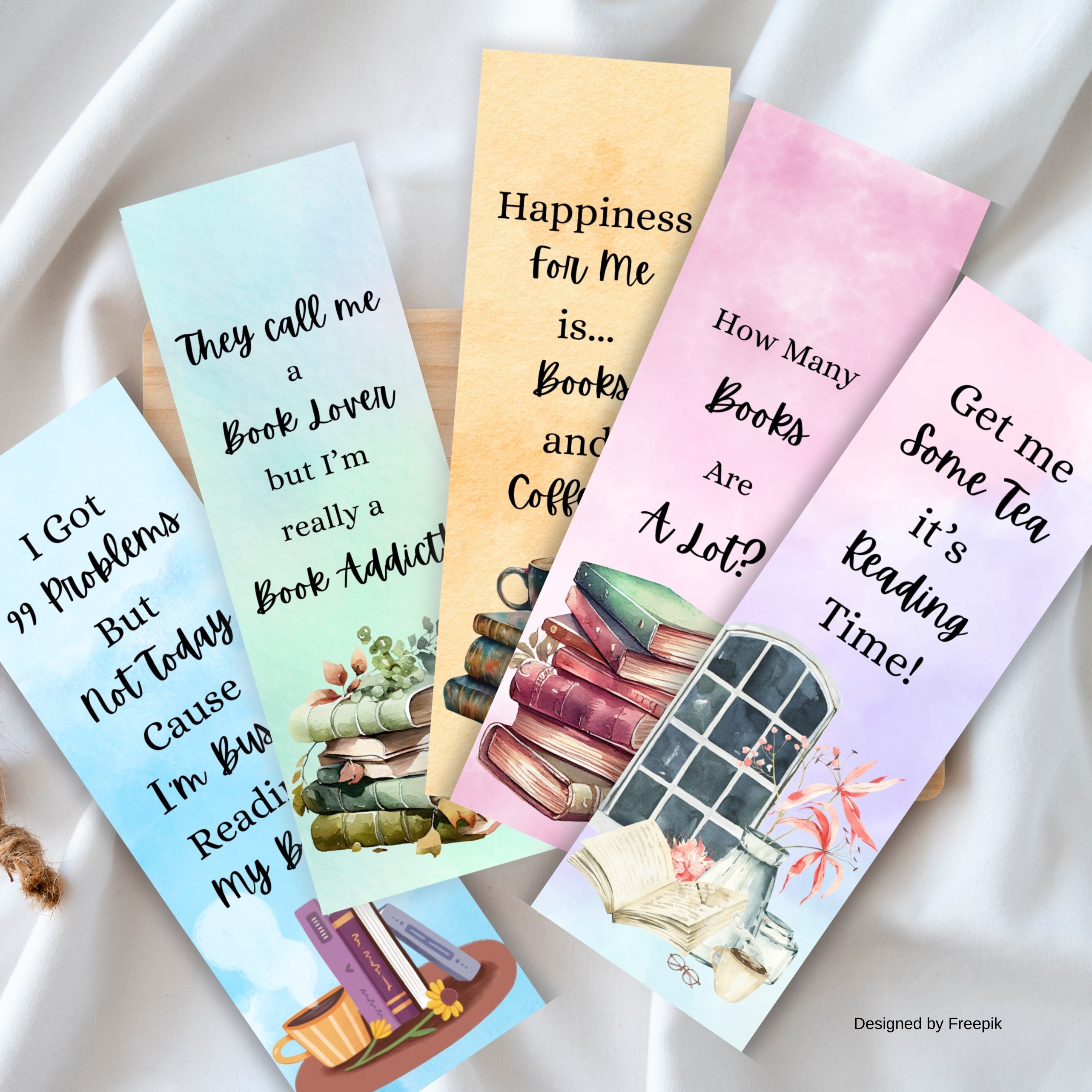Printable Bookmarks for Readers - Set of 5 Watercolor Bookmarks, Coffee ...
