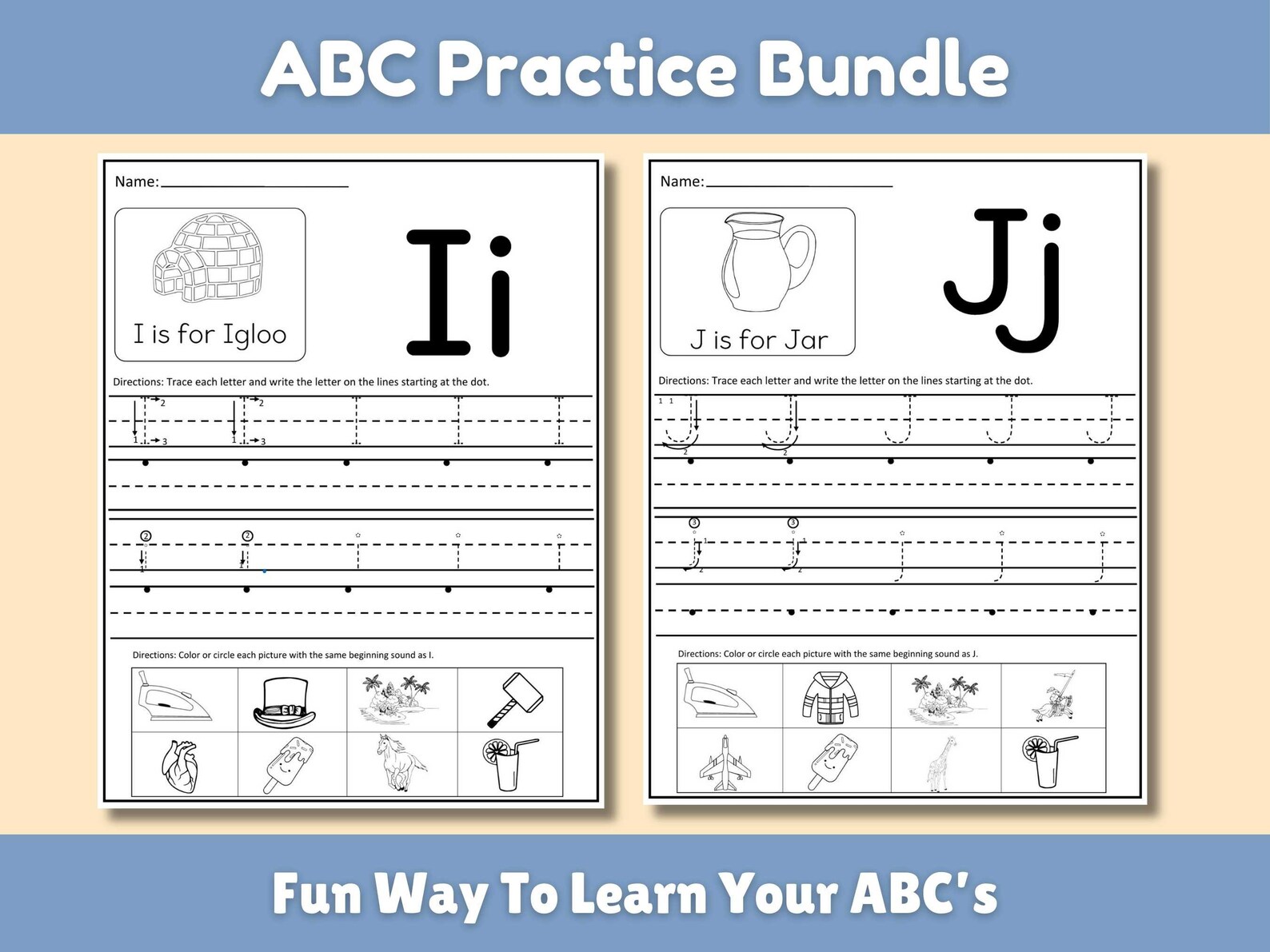 Alphabet Practice Bundle Letter Tracing Sheets Learn Letter Sounds ...