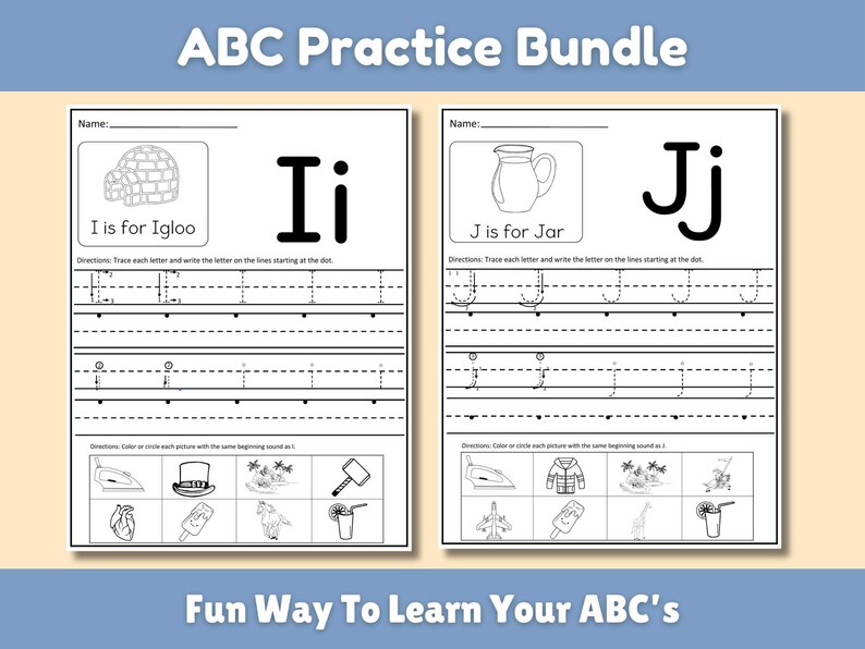 Alphabet Practice Bundle Letter Tracing Sheets Learn Letter Sounds ...