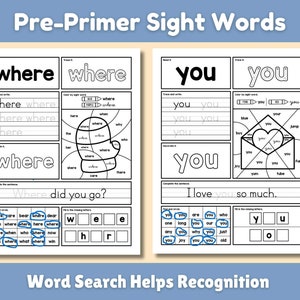 Kindergarten Sight Word Worksheets Pre-primer Sight Words for ...