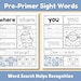 Kindergarten Sight Word Worksheets Pre-primer Sight Words for ...