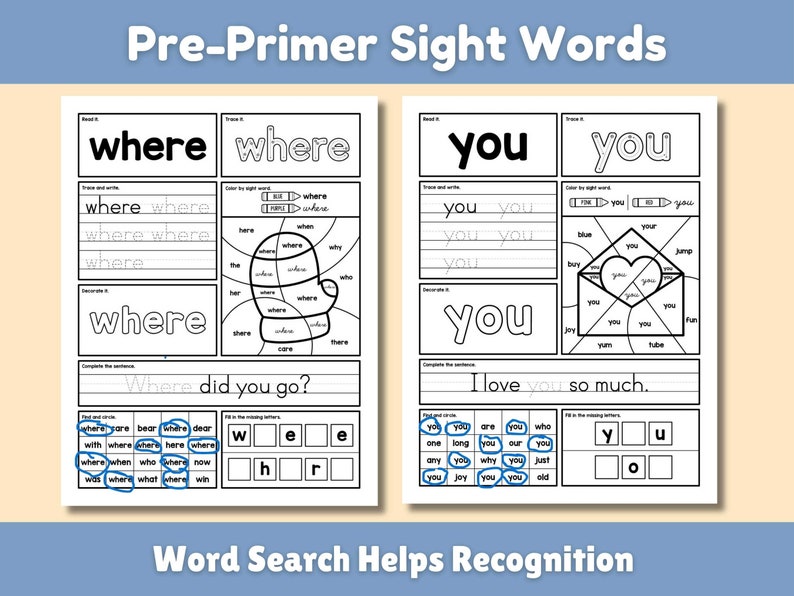 Kindergarten Sight Word Worksheets Pre-primer Sight Words for ...