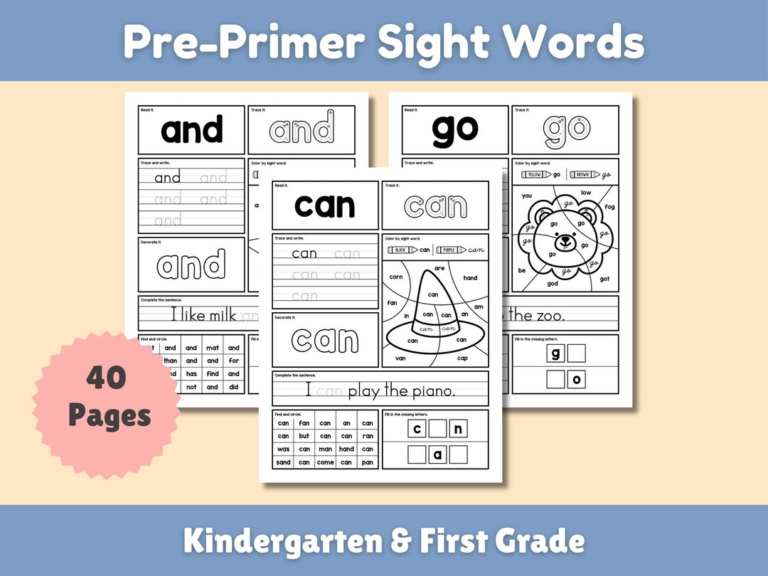 Kindergarten Sight Word Worksheets Pre-primer Sight Words for ...