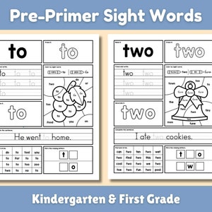 Kindergarten Sight Word Worksheets Pre-primer Sight Words for ...