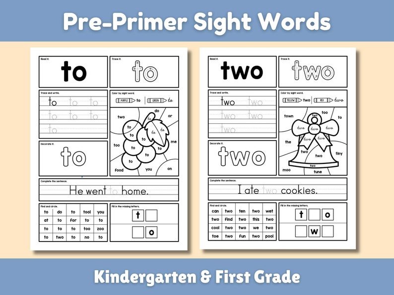 Kindergarten Sight Word Worksheets Pre-primer Sight Words for ...