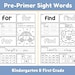 Kindergarten Sight Word Worksheets Pre-primer Sight Words for ...