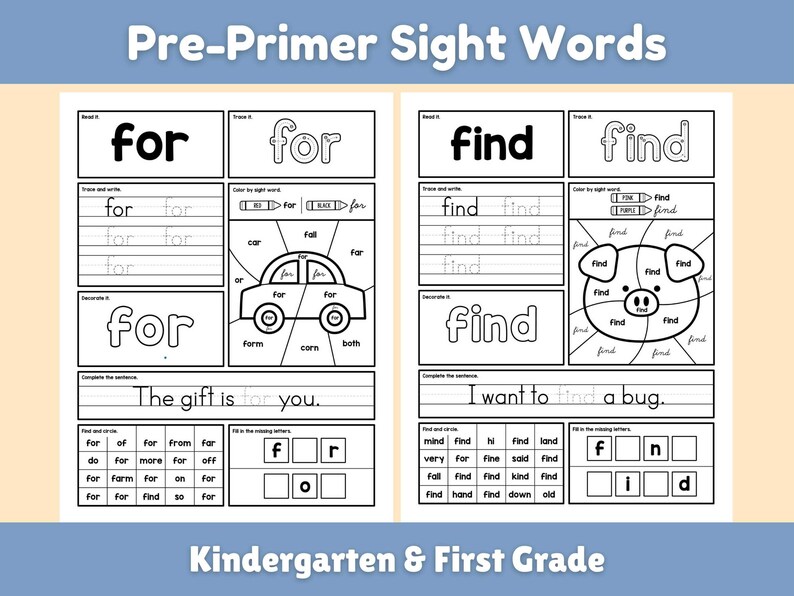 Kindergarten Sight Word Worksheets Pre-primer Sight Words for ...