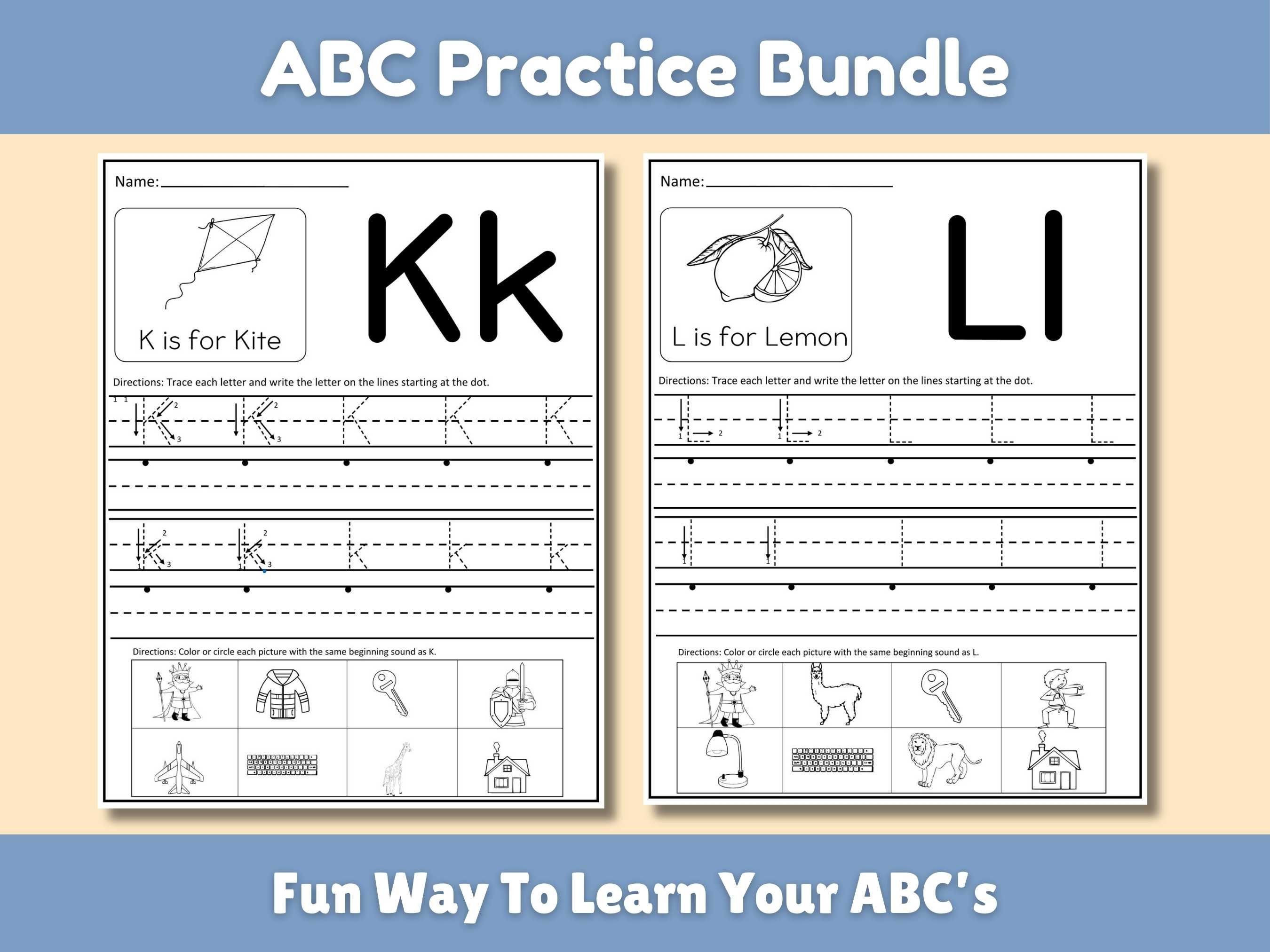 Alphabet Practice Bundle Letter Tracing Sheets Learn Letter Sounds ...