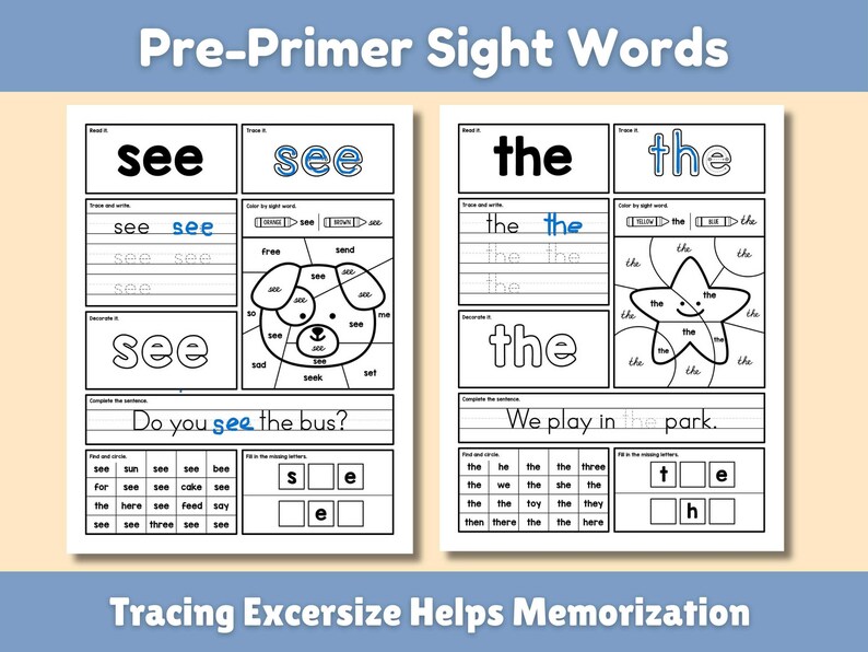 Kindergarten Sight Word Worksheets Pre-primer Sight Words for ...