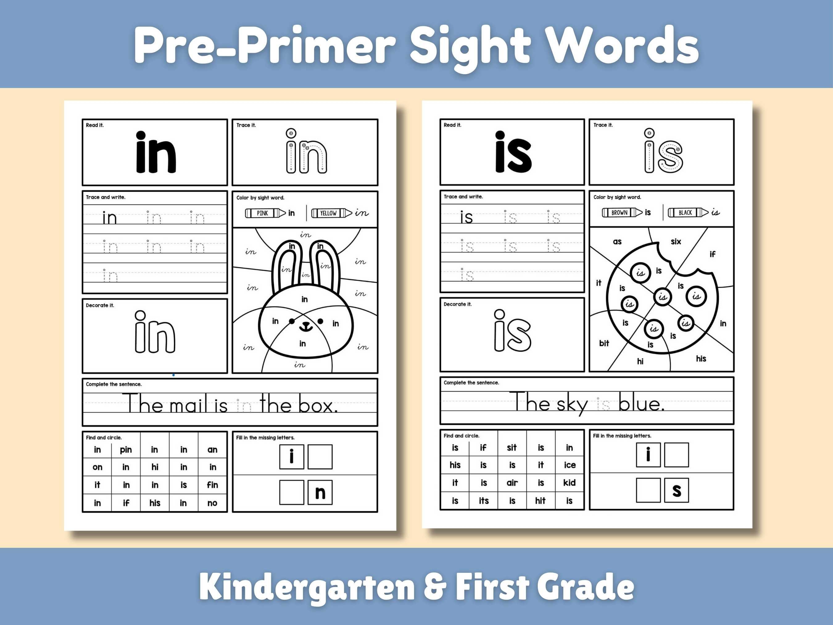 Kindergarten Sight Word Worksheets Pre-primer Sight Words for ...