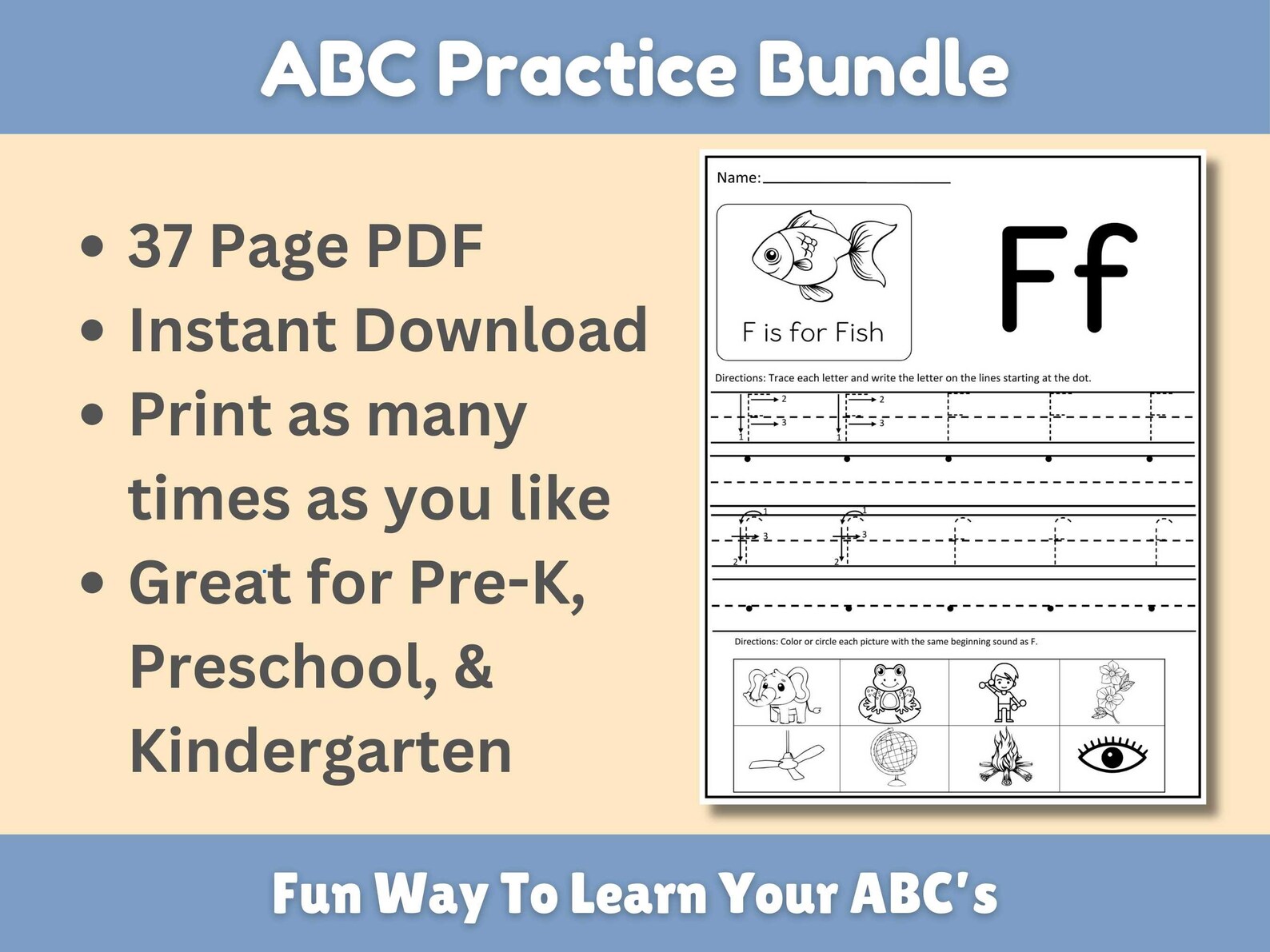 Alphabet Practice Bundle Letter Tracing Sheets Learn Letter Sounds ...