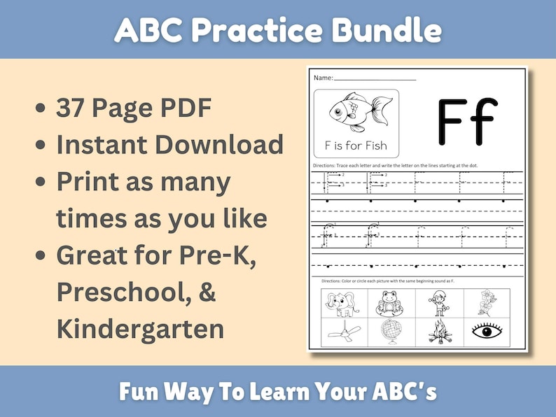 Alphabet Practice Bundle Letter Tracing Sheets Learn Letter Sounds ...