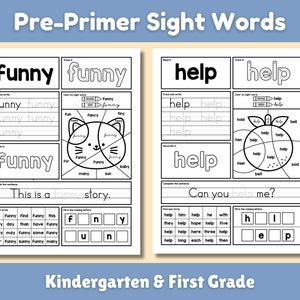 Kindergarten Sight Word Worksheets Pre-primer Sight Words for ...
