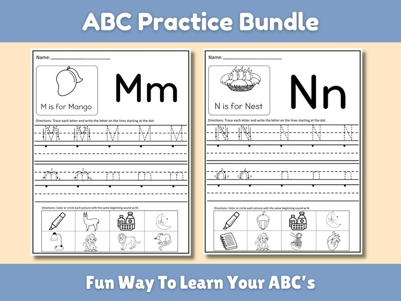 Alphabet Practice Bundle Letter Tracing Sheets Learn Letter Sounds ...