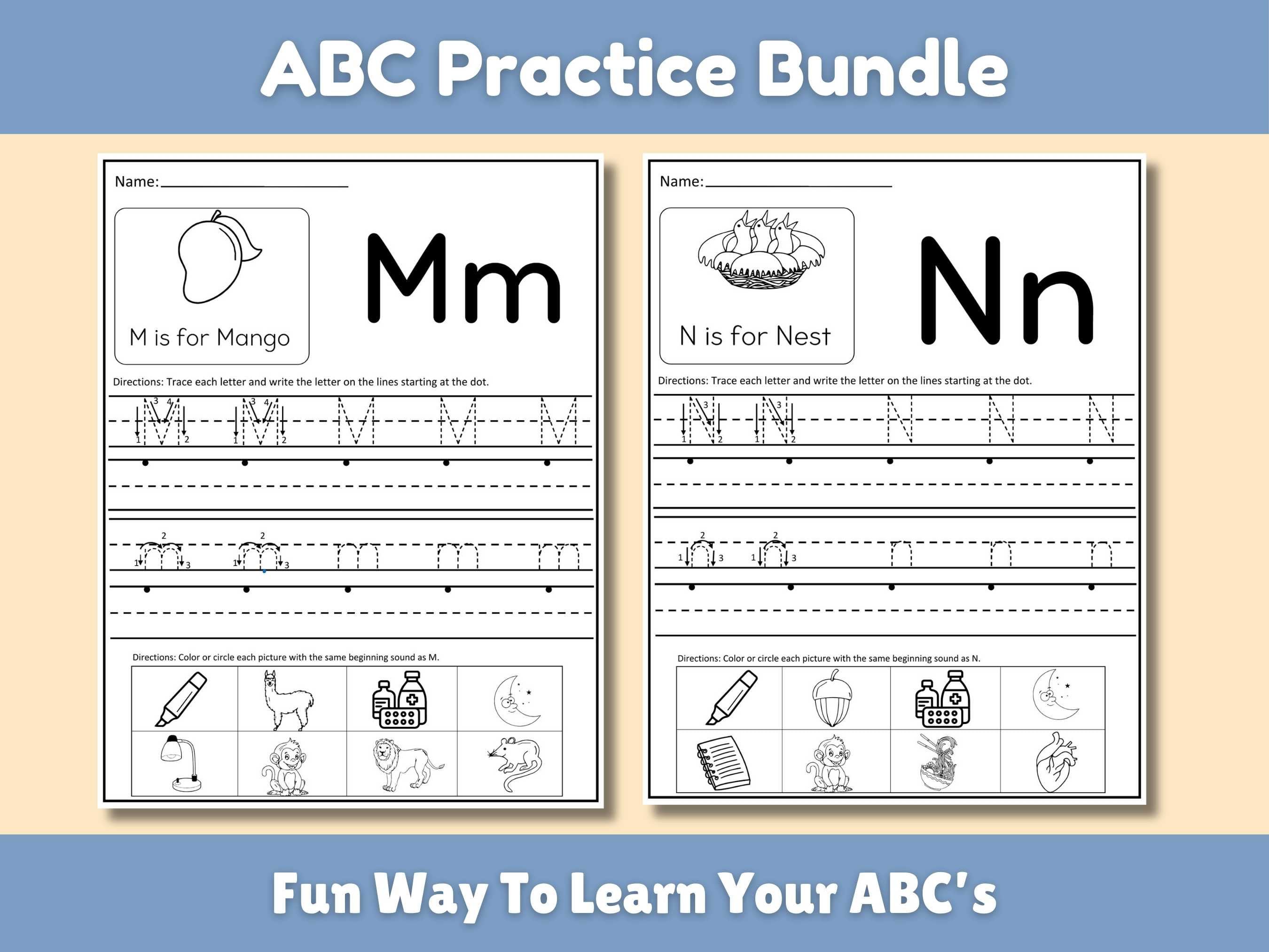 Alphabet Practice Bundle Letter Tracing Sheets Learn Letter Sounds ...