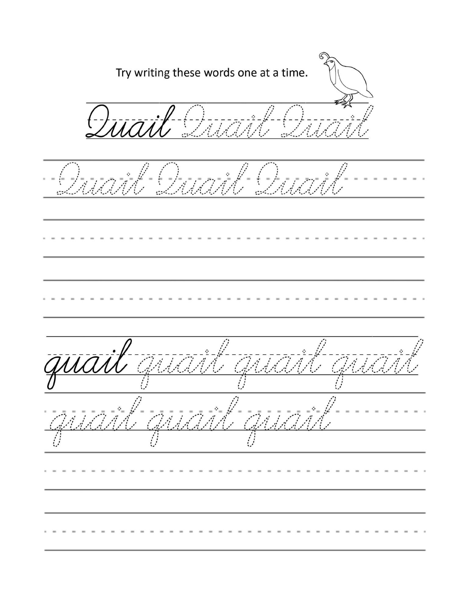 Printable Cursive Handwriting Practice Sheets Cursive Word Practice ...
