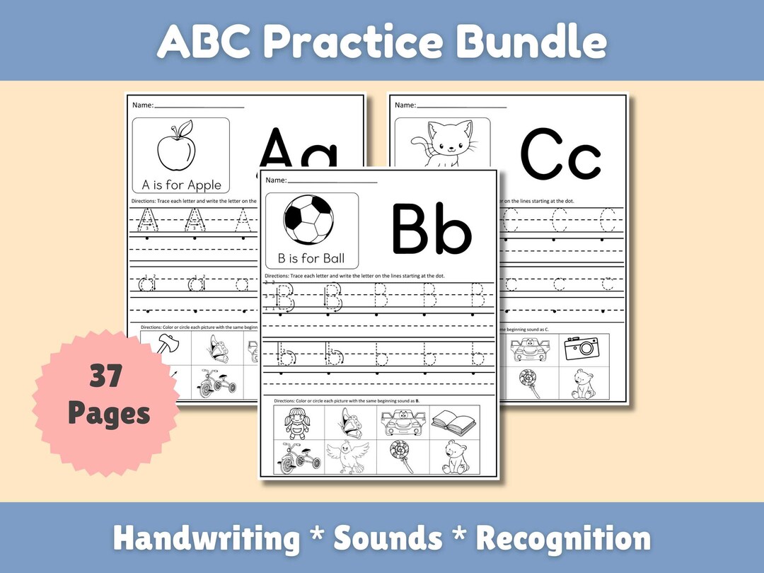 Alphabet Practice Bundle Letter Tracing Sheets Learn Letter Sounds ...