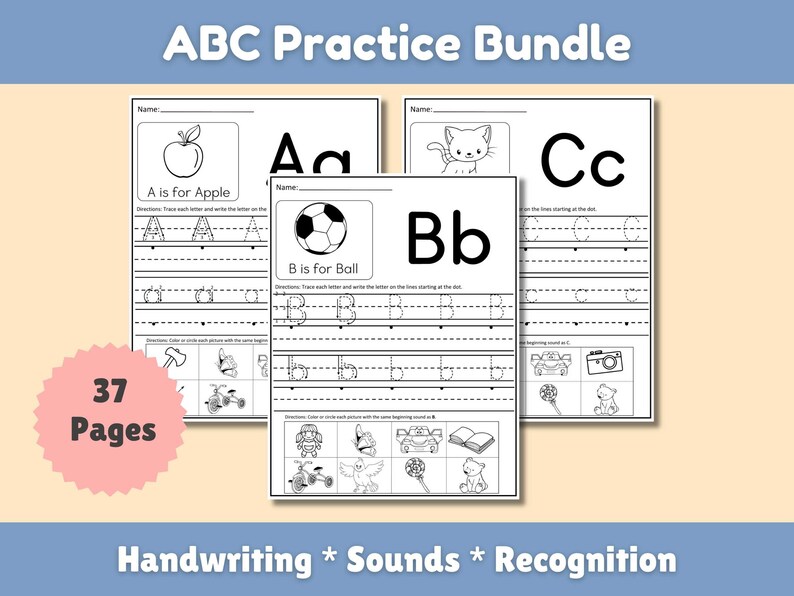 Alphabet Practice Bundle Letter Tracing Sheets Learn Letter Sounds ...