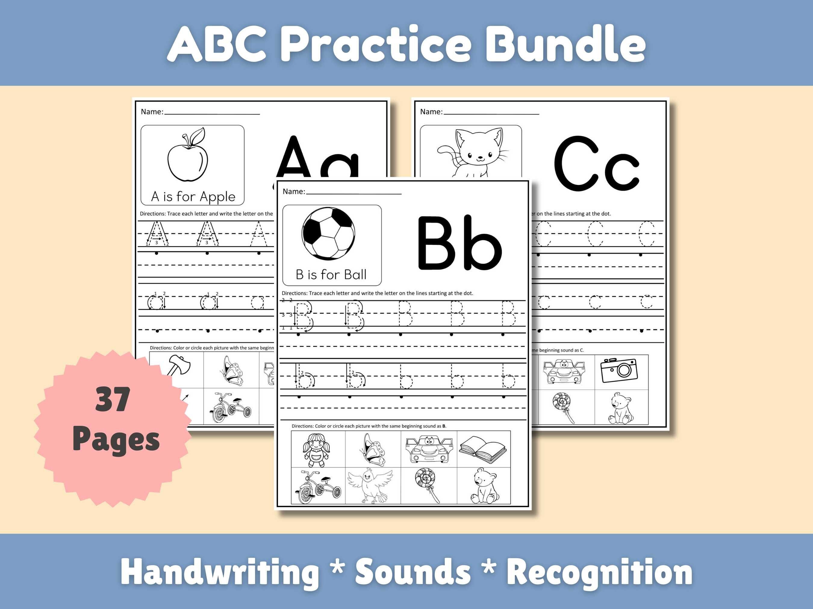 Alphabet Practice Bundle Letter Tracing Sheets Learn Letter Sounds ...