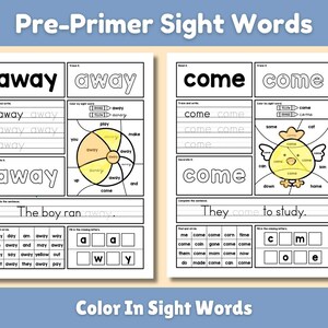 Kindergarten Sight Word Worksheets Pre-primer Sight Words for ...
