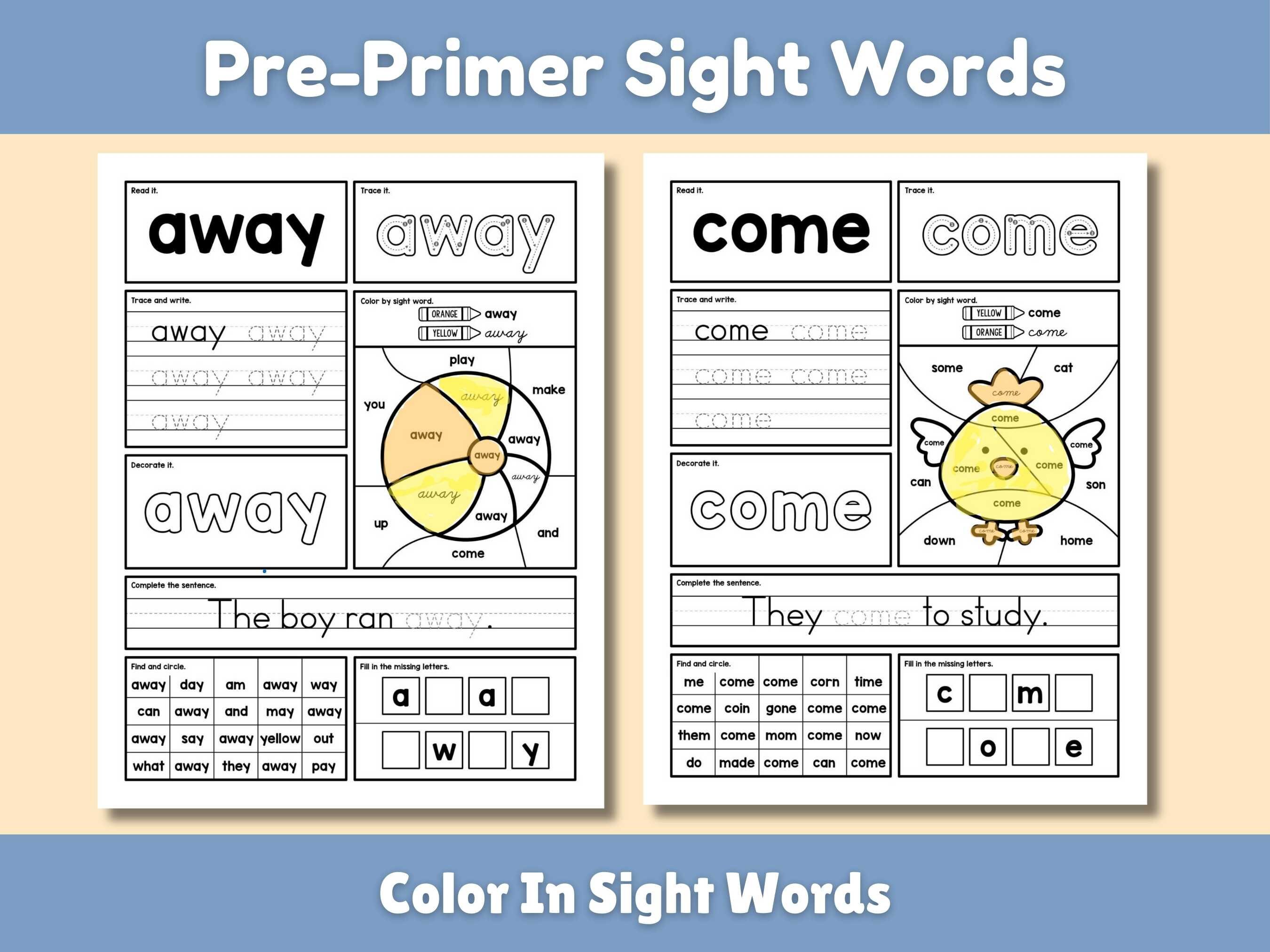 Kindergarten Sight Word Worksheets Pre-primer Sight Words for ...